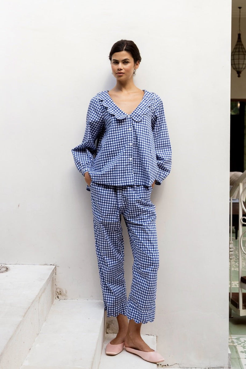 Penelope Sleep Set - Long - Gingham - Navy – Piyama USD