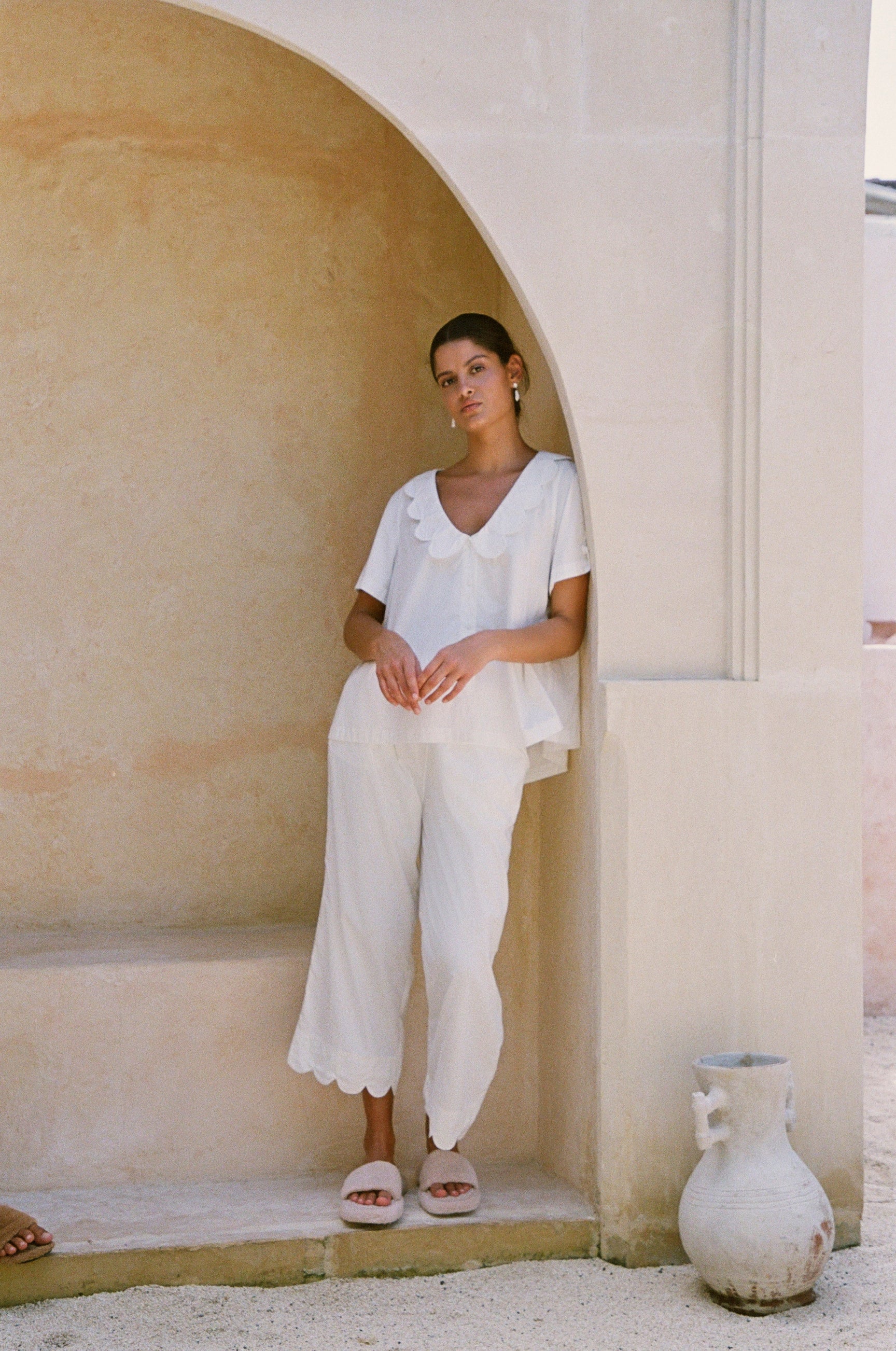 Penelope Sleep Set - Pants - Cotton Modal - Off White – Piyama USD