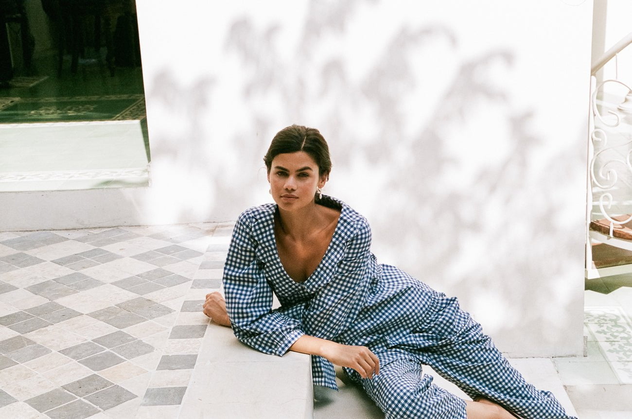 Penelope Sleep Set - Long - Gingham - Navy – Piyama USD