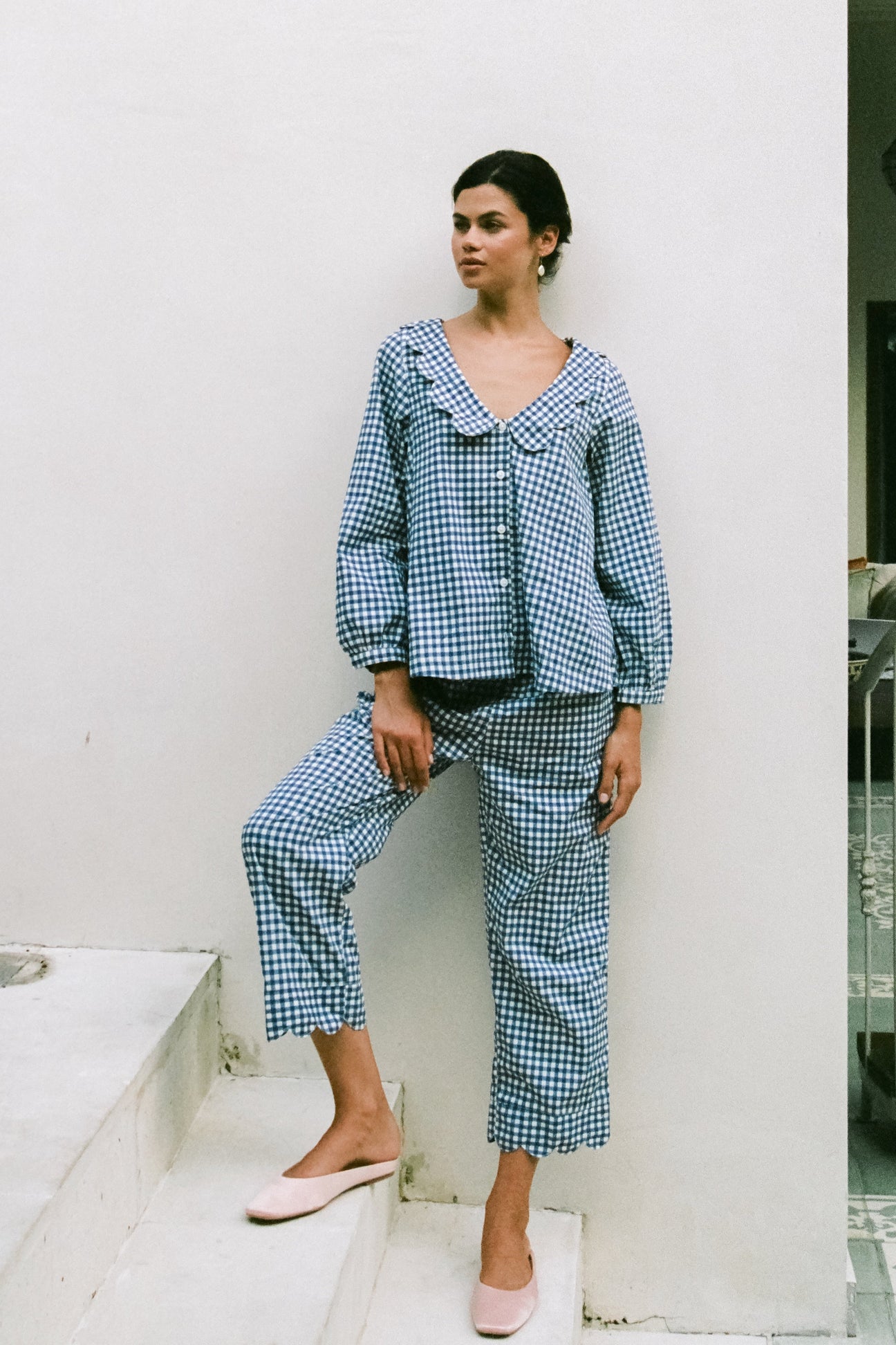 Penelope Sleep Set - Long - Gingham - Navy – Piyama USD