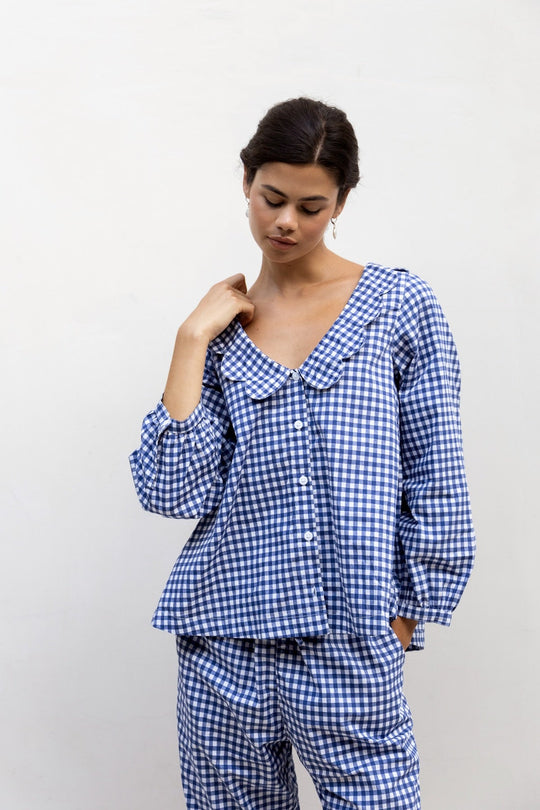 Penelope Sleep Set - Long - Gingham - Navy – Piyama USD