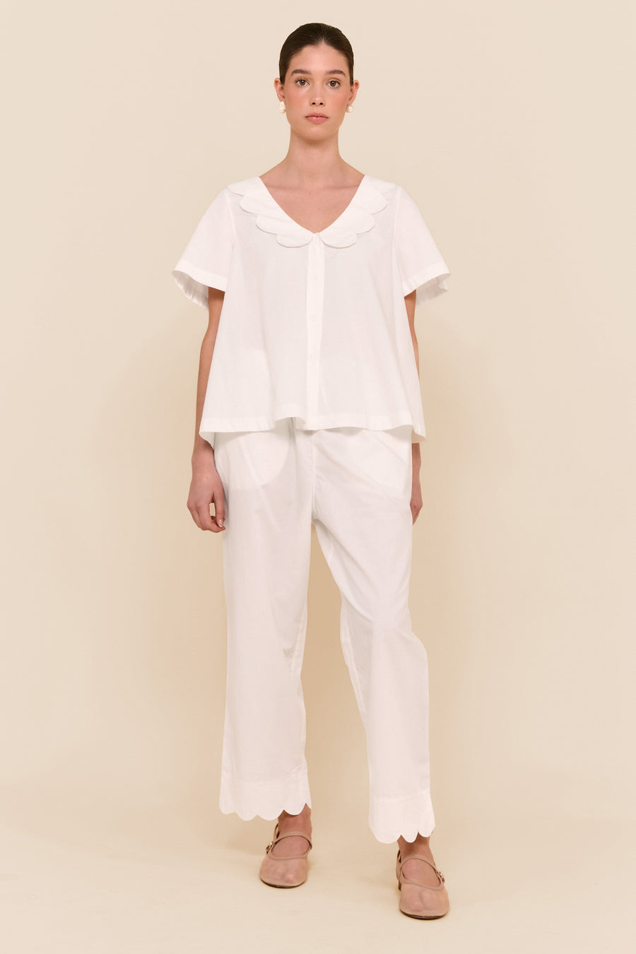 Penelope Sleep Set - Pants - Cotton Modal - Off White – Piyama USD