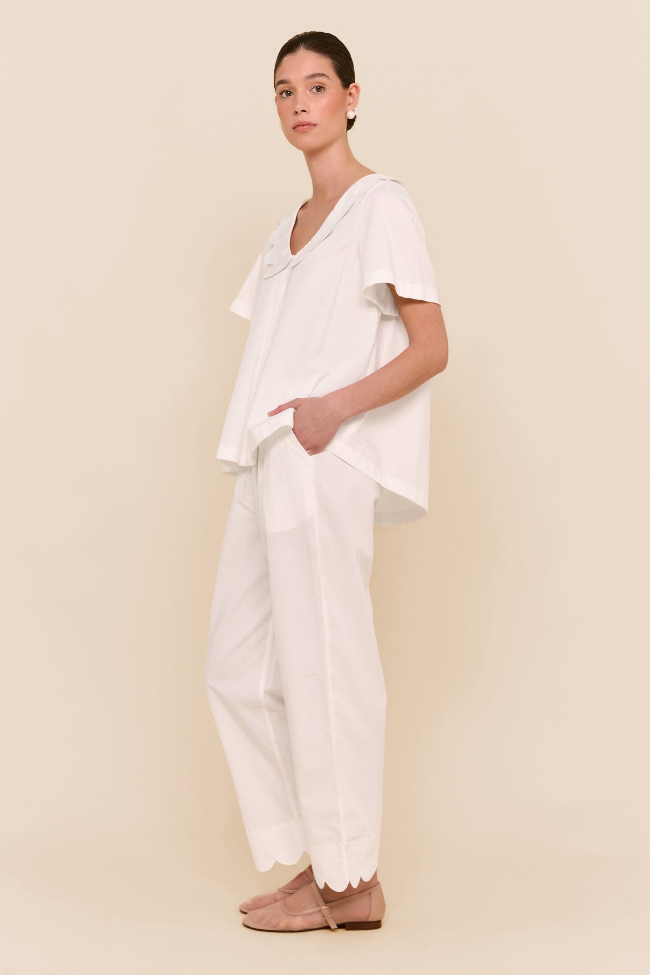 Penelope Sleep Set - Pants - Cotton Modal - Off White – Piyama USD