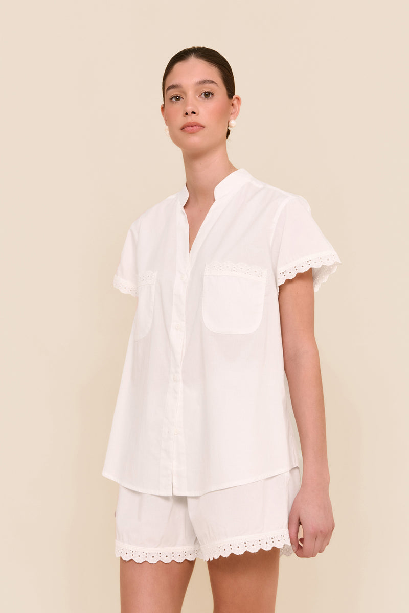 Maggie Pyjama Set - Bridal - Cotton Modal - Off White + Daisy Trim ...