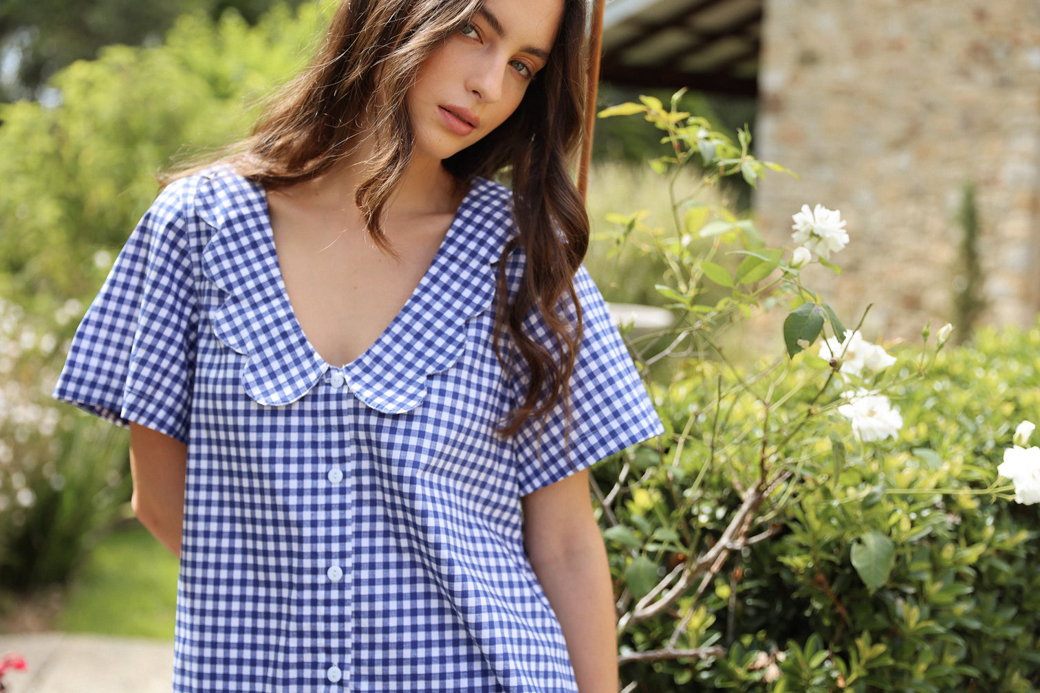 Penelope Sleep Set - Pants - Gingham - Navy – Piyama USD