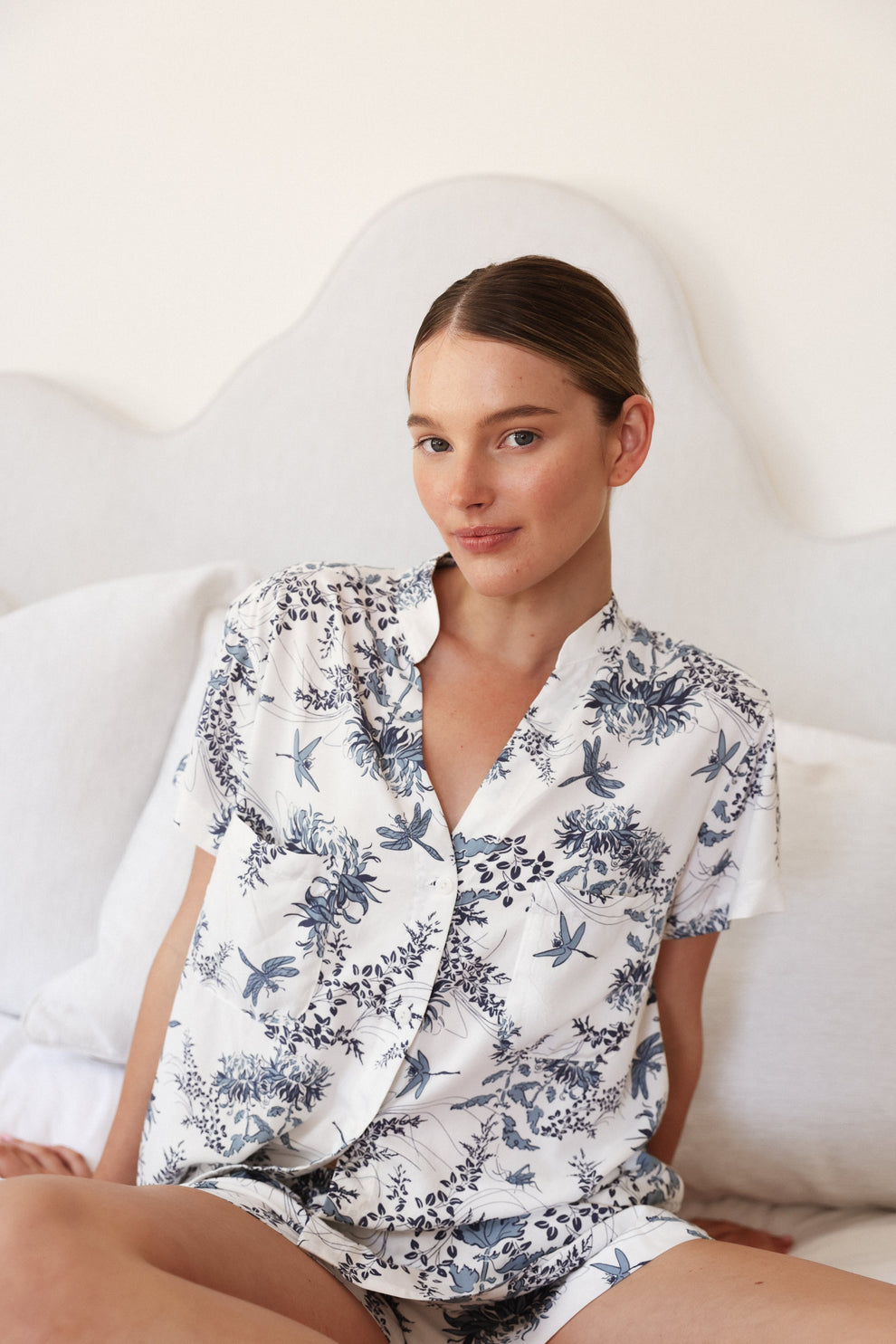Maggie Pajama Set - Summer Toile - Aegean Blue – Piyama USD